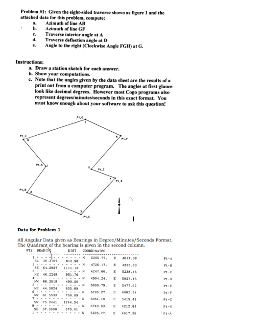 Solved Problem #1: Given the eight-sided traverse shown as | Chegg.com