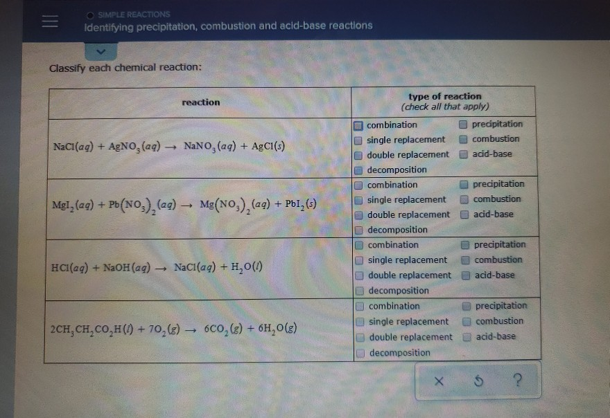 Solved Simple Reactions Identifying Precipitation