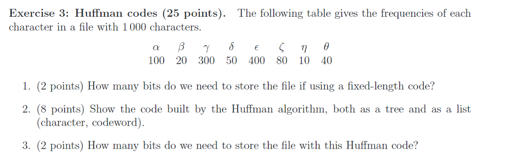 Solved Exercise 3: Huffman codes (25 points). The following | Chegg.com