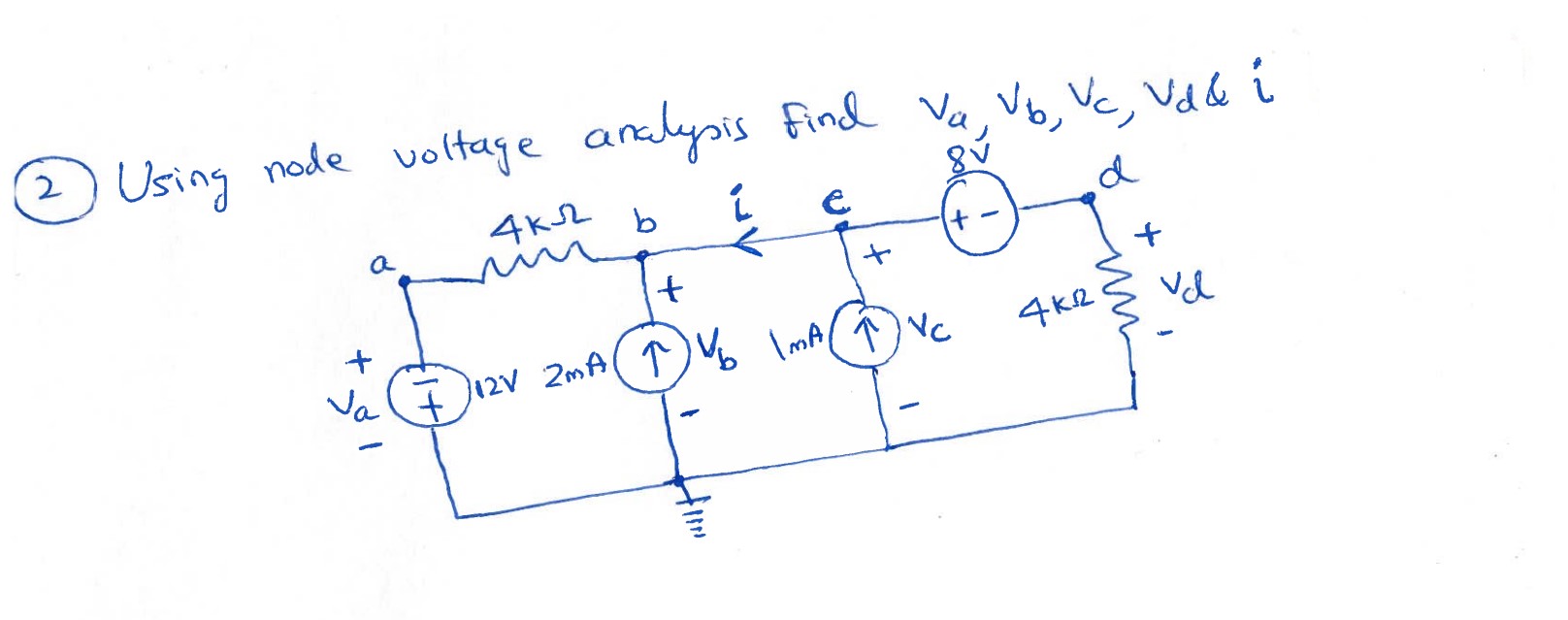 Solved (2) Using r twas analysis find Va,Vb,Vc,Vd&i | Chegg.com
