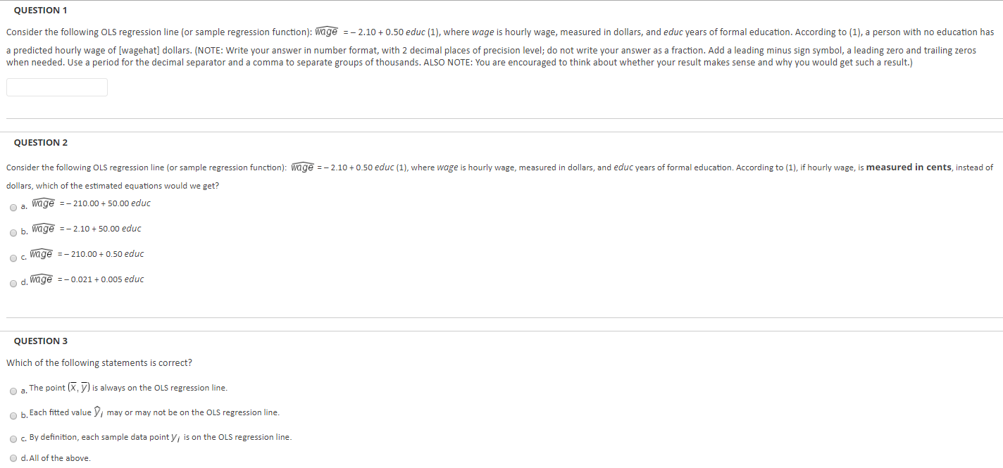 Solved QUESTION 1 Consider the following OLS regression line | Chegg.com