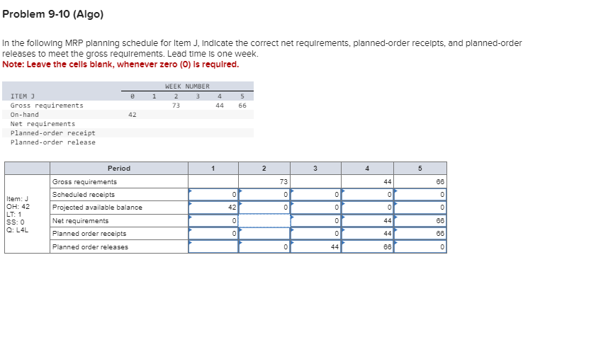 Solved Problem 9-10 (Algo)In the following MRP planning | Chegg.com