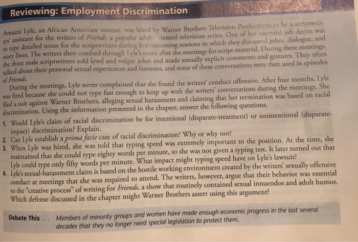Solved Reviewing: Employment Discrimination Amaani Lyle, an | Chegg.com