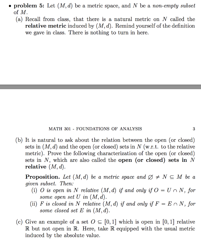 Solved » problem 5: Let (M, d) be a metric space, and N be a | Chegg.com