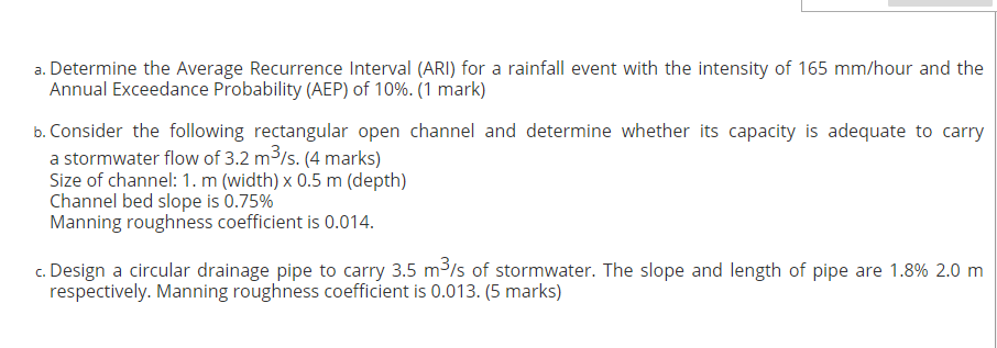 Solved a. Determine the Average Recurrence Interval (ARI) | Chegg.com