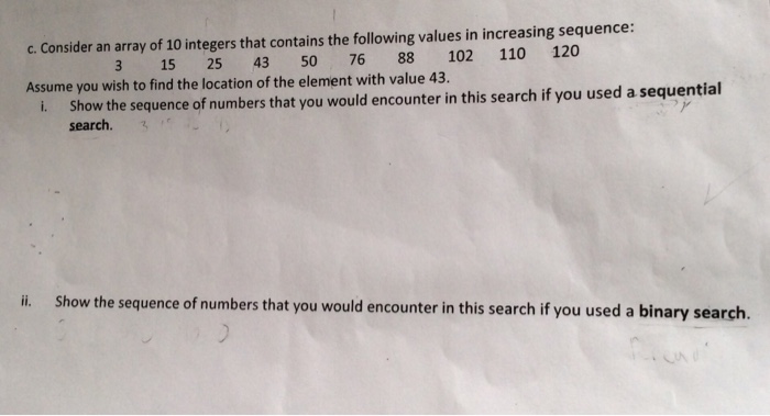 Solved c. Consider an array of 10 integers that contains the | Chegg.com