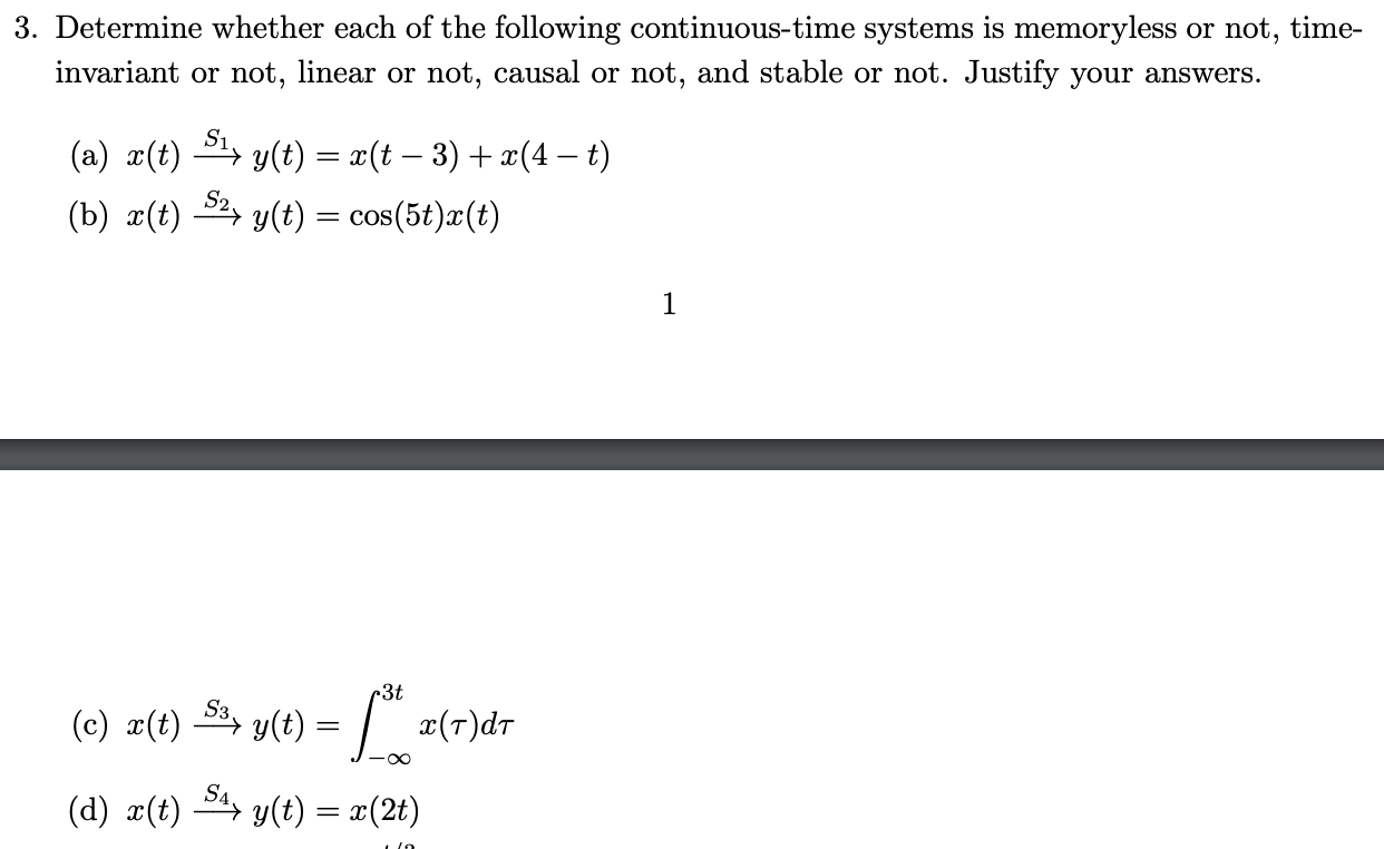Solved 1 + 3(t) = | T() 3. Determine whether each of the | Chegg.com