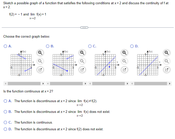 Solved Is the function continuous at x=2 ?A. ﻿The function | Chegg.com