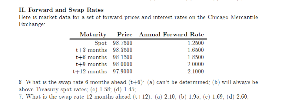 Solved II. Forward and Swap Rates Here is market data for a | Chegg.com