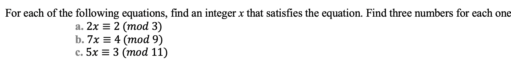 Solved For each of the following equations, find an integer | Chegg.com