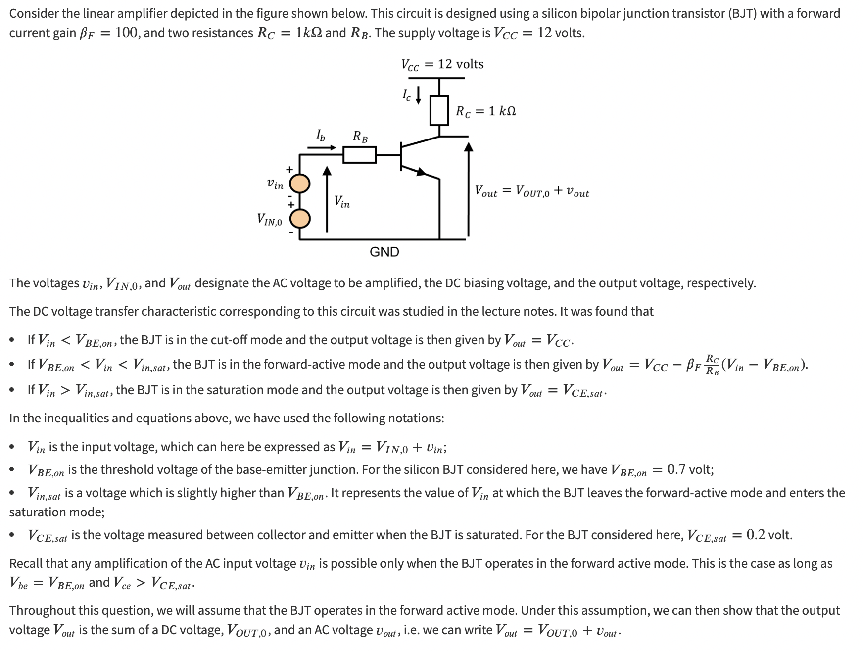 Solved Consider the linear amplifier depicted in the figure | Chegg.com