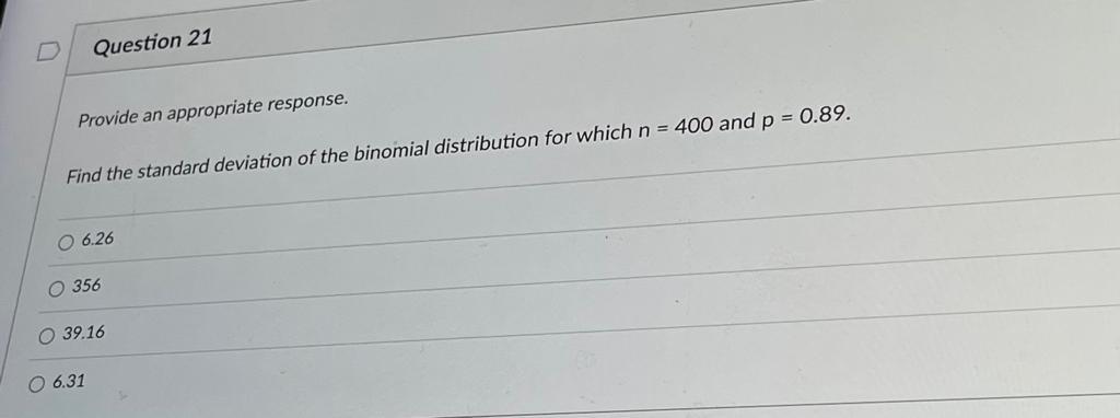 Solved Provide an appropriate response. Find the standard | Chegg.com