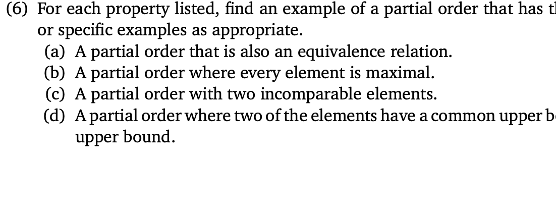 Solved (6) For each property listed, find an example of a | Chegg.com