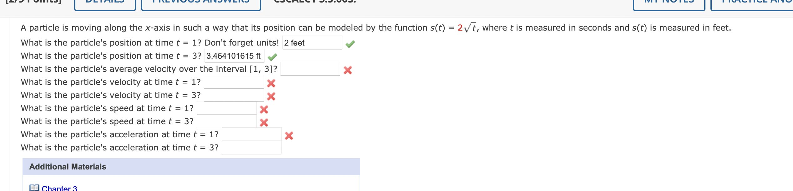 Solved What is the particle's position at time t=1 ? ﻿Don't | Chegg.com