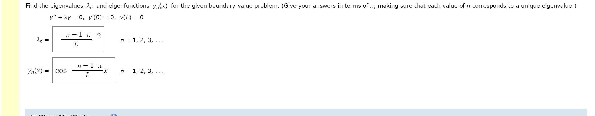 Solved Find the eigenvalues in and eigenfunctions Yn(x) for | Chegg.com