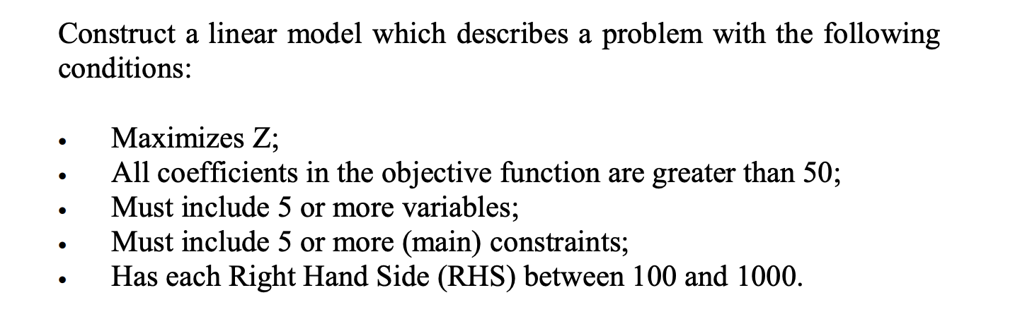 Solved Construct a linear model which describes a problem | Chegg.com