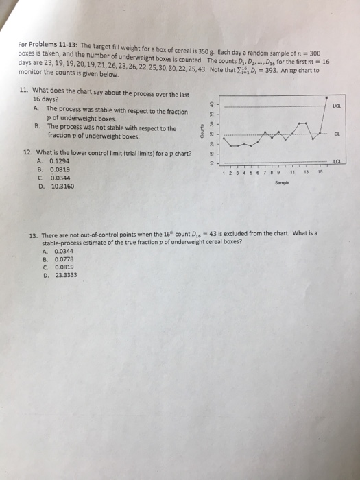 Solved For Problems 11-13: The target fill weight for a box | Chegg.com