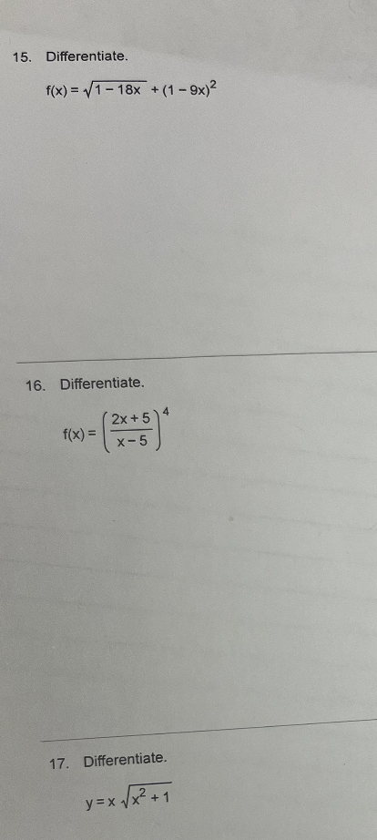 Solved 9. Differentiate. Do not simplify. | Chegg.com