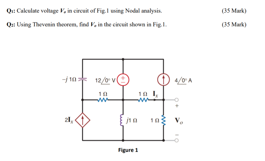Solved Q1: Calculate voltage V, in circuit of Fig.1 using | Chegg.com