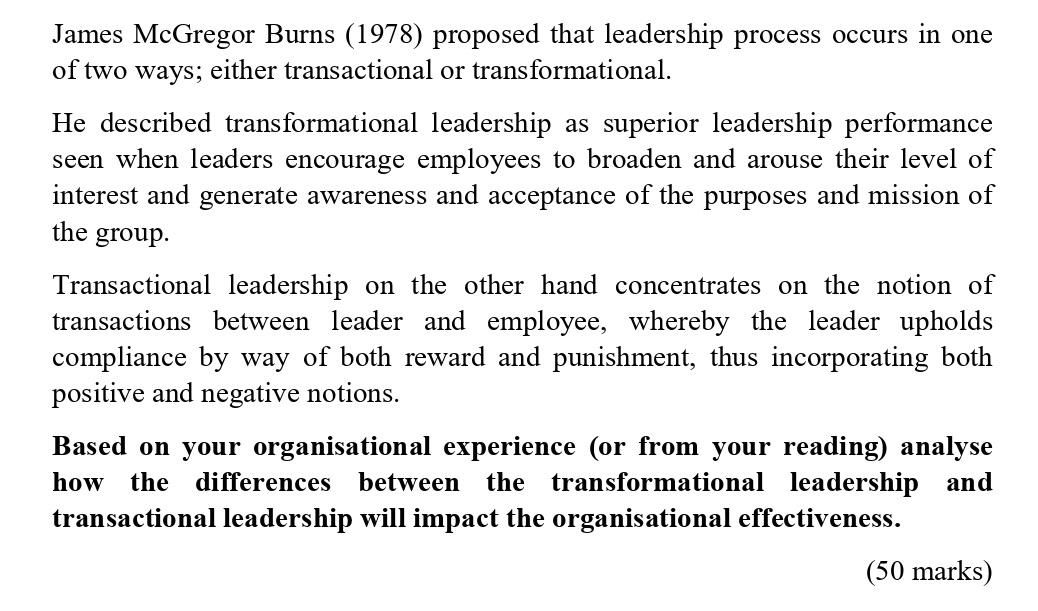 James Burns Transformational Leadership