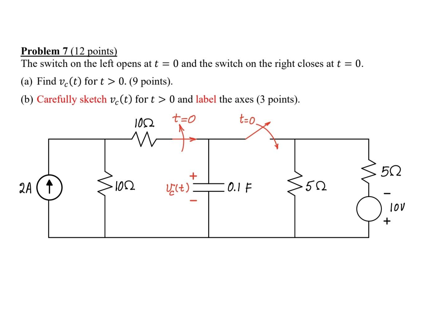 Solved Problem 7 (12 points) The switch on the left opens at | Chegg.com