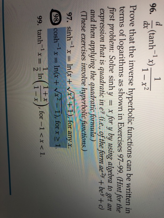 Solved Prove that the inverse hyperbolic functions can be | Chegg.com