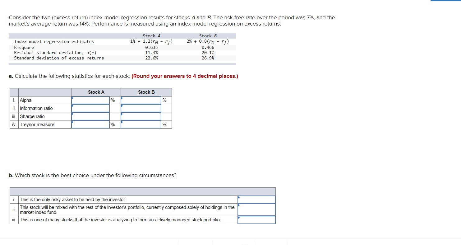 Solved Consider the two (excess return) ﻿index-model | Chegg.com