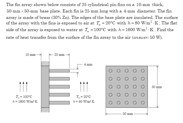 Solved The fin array shown below consists of 25 cylindrical | Chegg.com