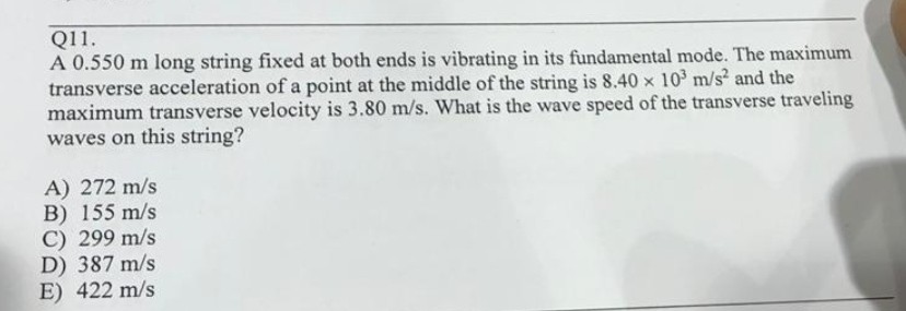 Solved Q11 A 0.550 m long string fixed at both ends is | Chegg.com