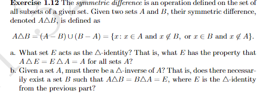 Solved Exercise 1.12 The symmetric difference is an | Chegg.com