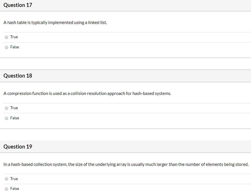 Solved Question 17 A Hash Table Is Typically Implemented