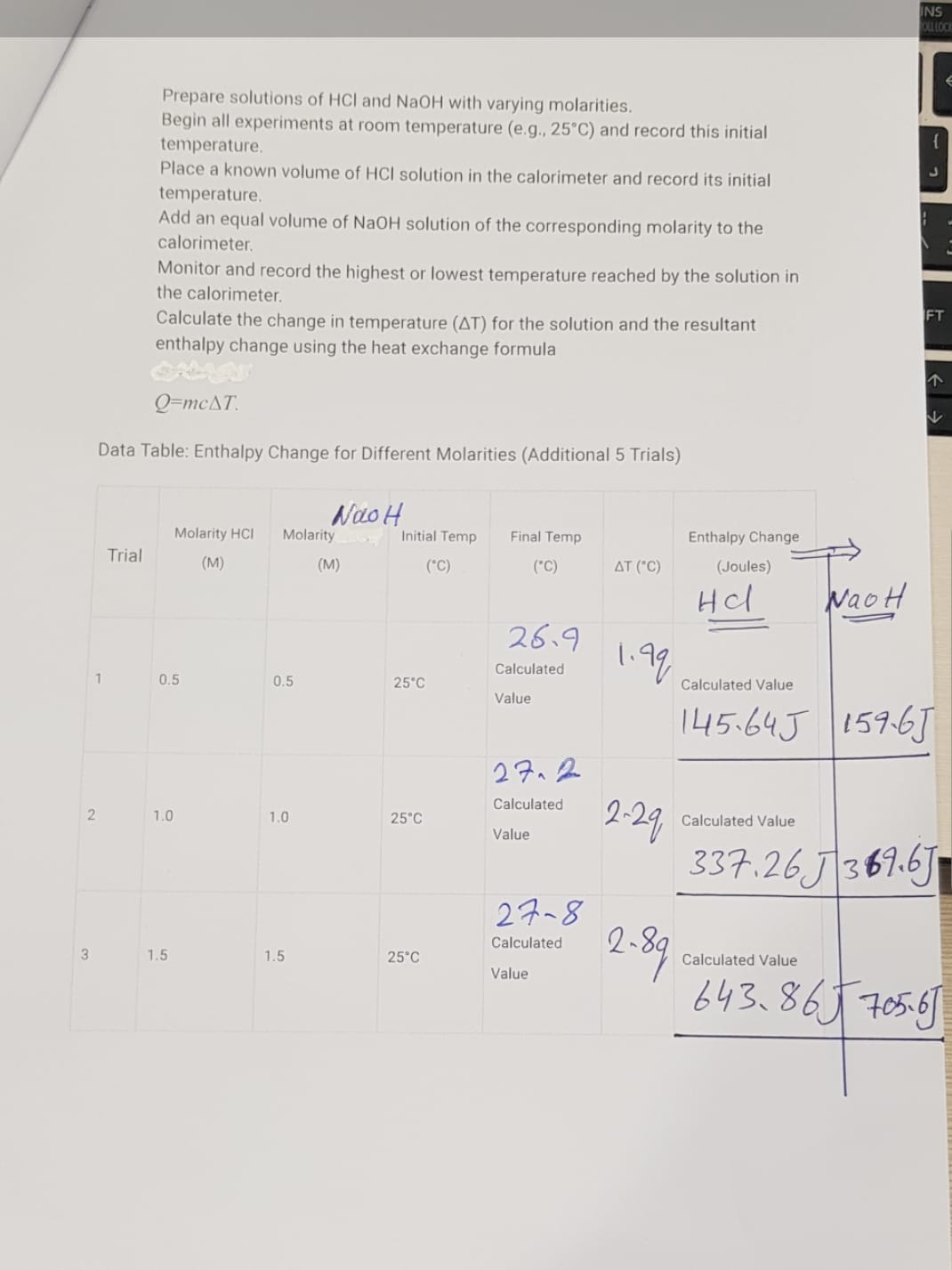 Solved Background information: Enthalpy change in chemical | Chegg.com