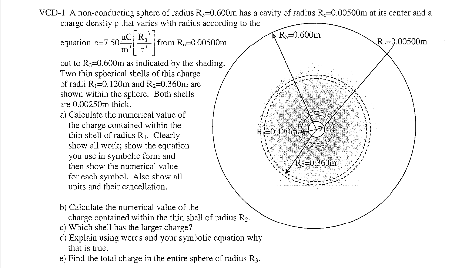 Solved VCD-1 A non-conducting sphere of radius R3=0.600m has | Chegg.com