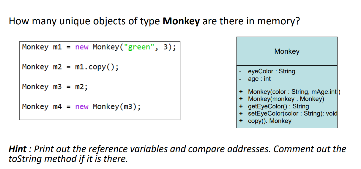 Solved How many unique objects of type Monkey are there in | Chegg.com
