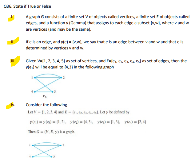 Solved 236. State if True or False i. A graph G consists of | Chegg.com