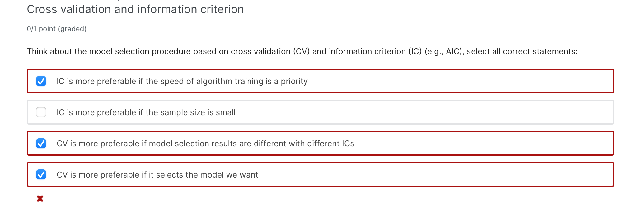 Solved Cross validation and information criterion 0/1 point | Chegg.com