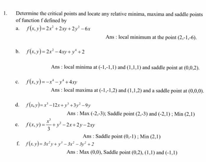 Solved 1. Determine the critical points and locate any | Chegg.com