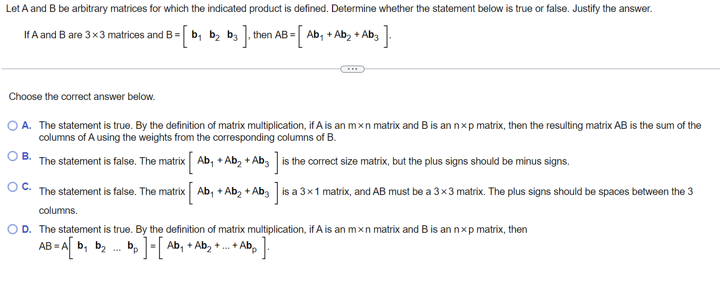 Solved Let A and B be arbitrary matrices for which the | Chegg.com