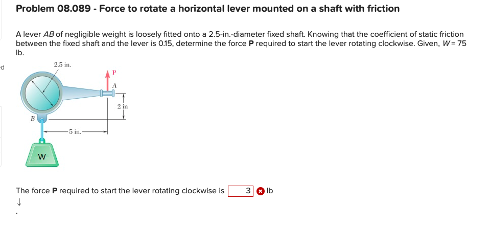 Solved Problem 08.089 - Force to rotate a horizontal lever | Chegg.com