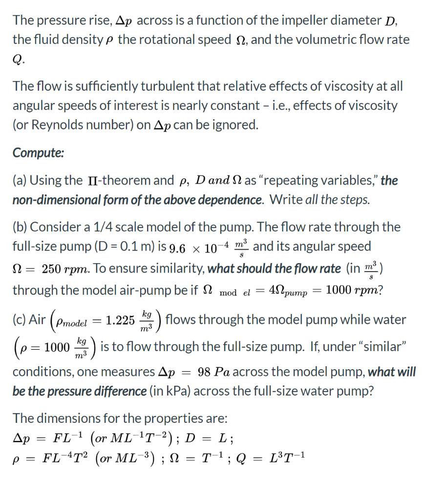 Solved The pressure rise, Ap across is a function of the | Chegg.com