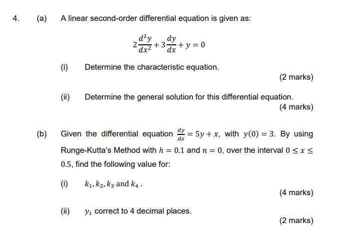 Solved 4. (a) A linear second-order differential equation is | Chegg.com