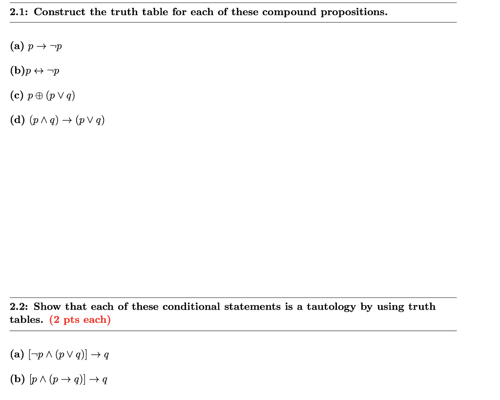 Solved 2 1 Construct The Truth Table For Each Of These