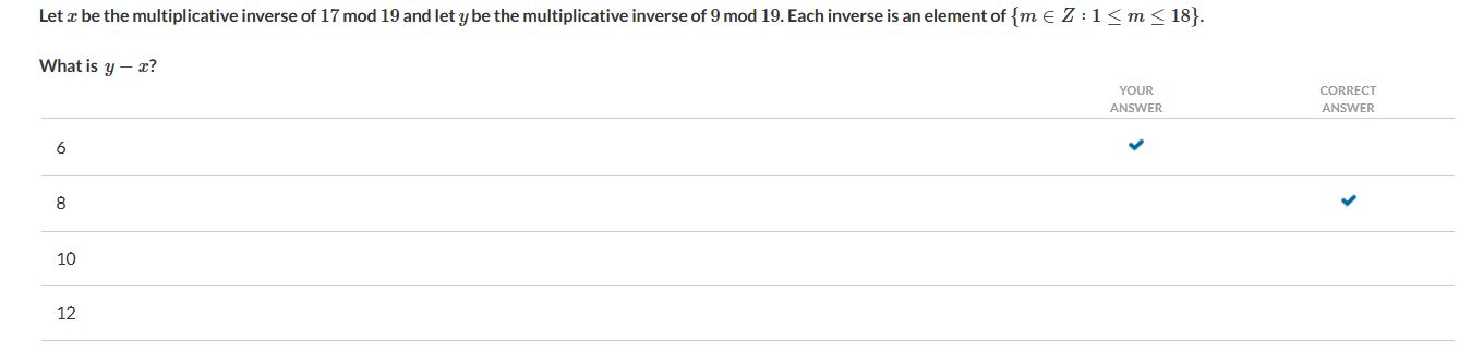Solved Let x ﻿be the multiplicative inverse of 17 ﻿mod 19 | Chegg.com