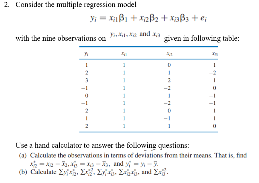 Solved 2. Consider the multiple regression model | Chegg.com