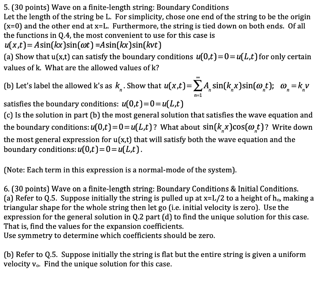 Solved 5. (30 points) Wave on a finite-length string: | Chegg.com