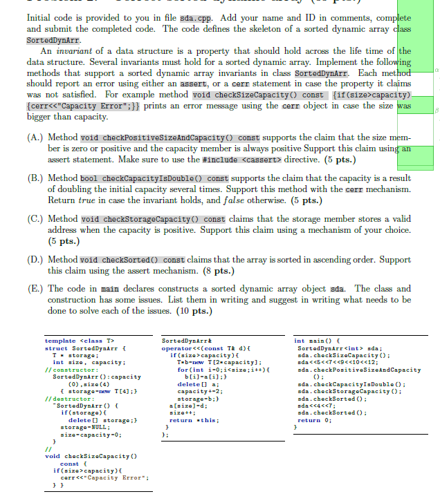 Solved Initial code is provided to you in file sda.cpp. Add | Chegg.com