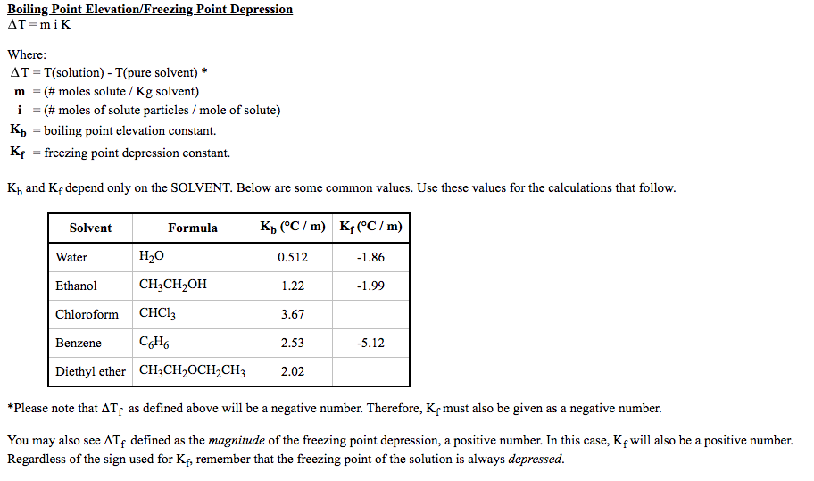 Solved Boiling Point Elevation/Freezing Point Depression | Chegg.com