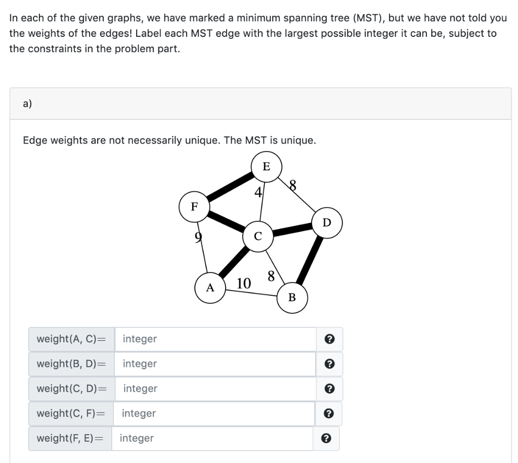 Solved MST question and G= (V,E) question. PLEASE ANSWER | Chegg.com