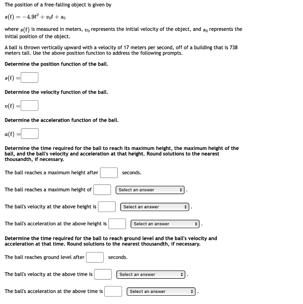 Solved The position of a free-falling object is given by | Chegg.com