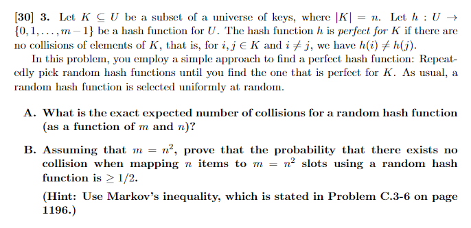 Solved [30] 3. Let K⊆U be a subset of a universe of keys, | Chegg.com